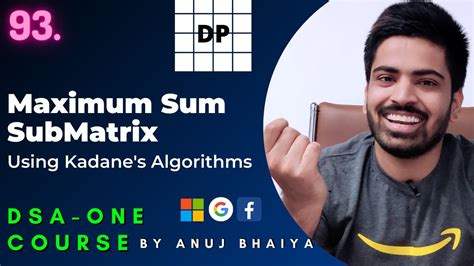 maximum sum rectangle extended kadane s algorithm dynamic programming dsa one course 93