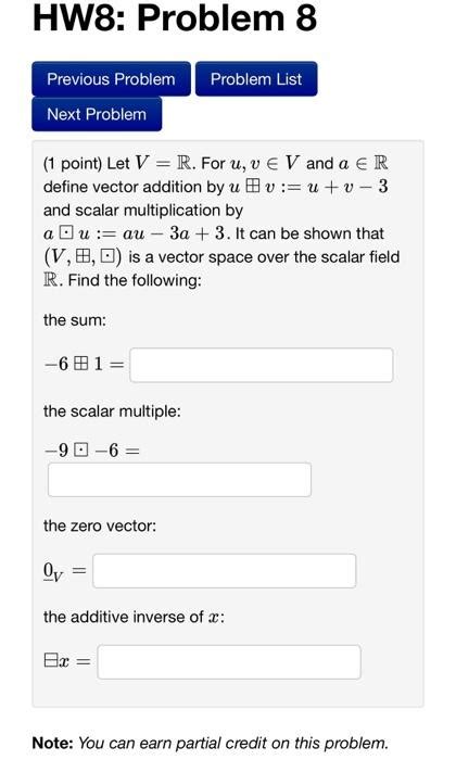 solved 1 point let v r for u v∈v and a∈r define vector