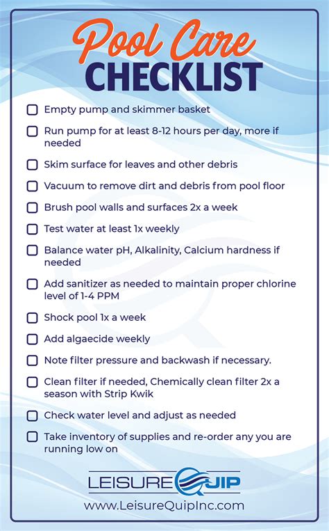 Daily Pool Maintenance Checklist
