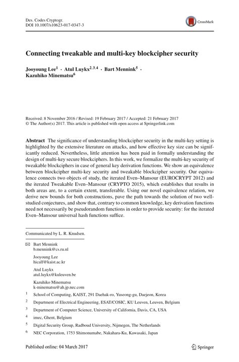 pdf connecting tweakable and multi key blockcipher security