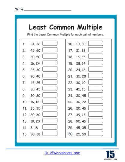 Least Common Multiples Worksheets 15 Worksheets Worksheets Library