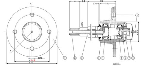 Moyeu avec fusée 4 trous 115mm Charge 375kg par moyeu Malbert