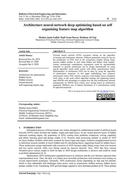 architecture neural network deep optimizing based on self organizing feature map algorithm pdf