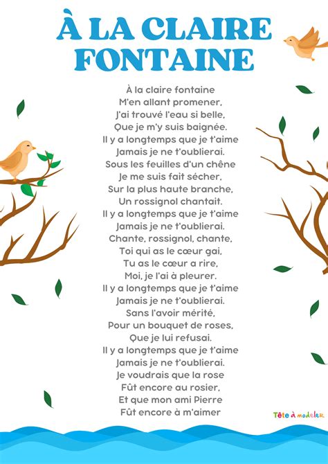 A la claire fontaine Paroles de chanson Tête à modeler
