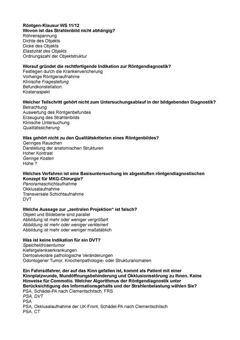 Prüfung 2011 Fragen Röntgen Klausur WS11 12 Röntgen Klausur WS 11