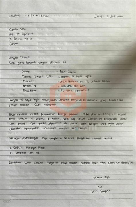 Surat Lamaran Kerja Tulis Tangan Yang Baik Dan Benar Blog Cari Kos