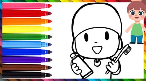 Dibuja y Colorea A Pocoyó Cepillándose Los Dientes Dibujos Para