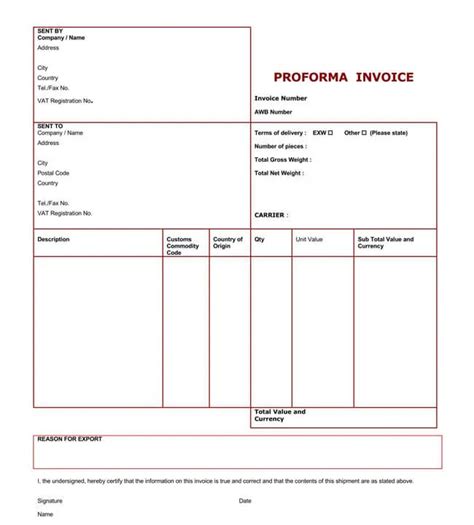 Free Proforma Invoice Templates Excel Word