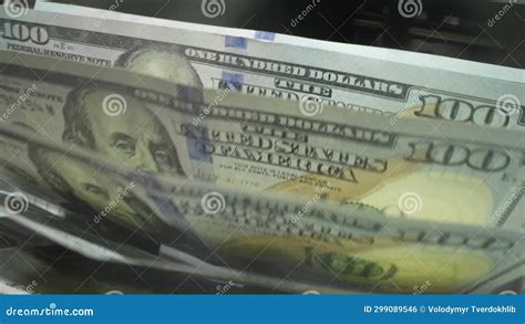 Closeup Currency Counting Machine Counting Dollar Slow Motion Of Cash