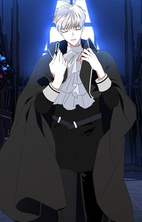 An Anime Character With White Hair And Black Clothes Holding His Hands