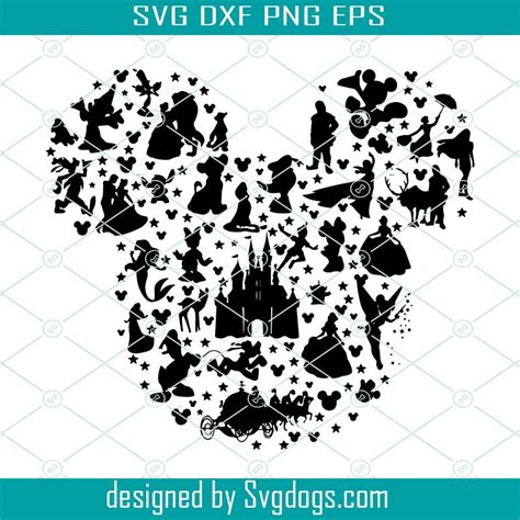 Mickey Mouse Svg Mickey Head Filled With Characters Svg Disney