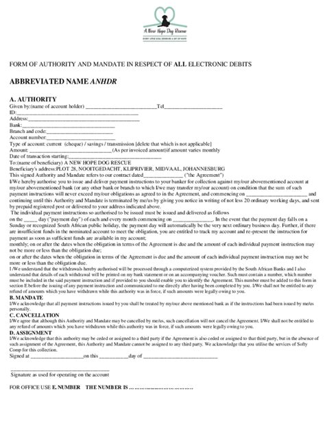 Fillable Online FORM OF AUTHORITY AND MANDATE IN RESPECT OF ALL