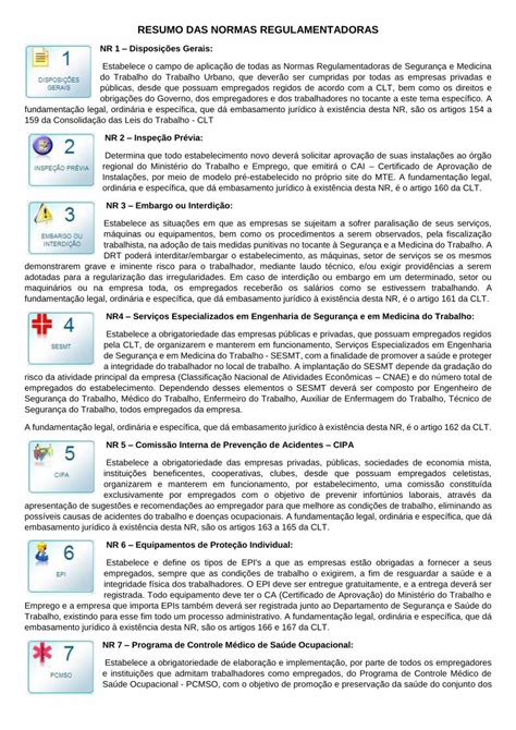 PDF RESUMO DAS NORMAS REGULAMENTADORAS RESUMO DAS NORMAS