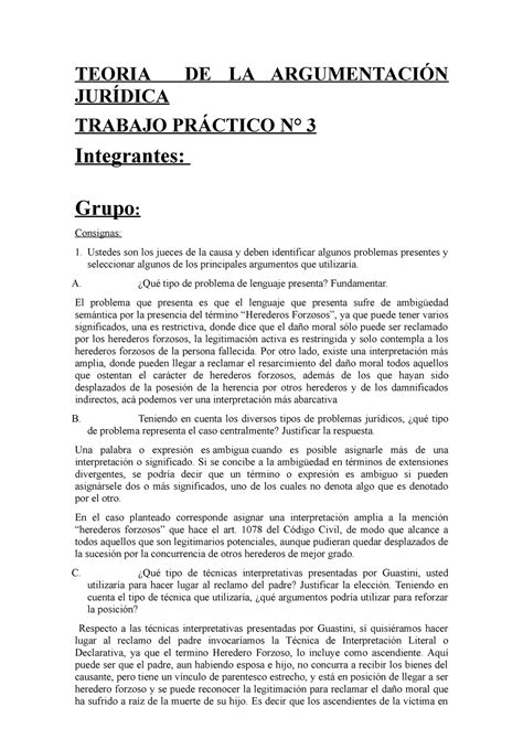 TP 3 Trabajo Práctico 3 TEORIA DE LA ARGUMENTACIÓN JURÍDICA TRABAJO