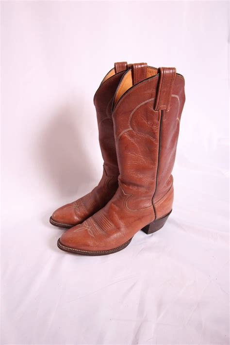 Vintage Tony Lama Unisex Brown Leather Cowboy Boot Western Boho
