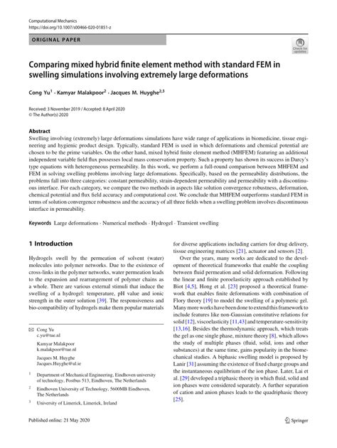 pdf comparing mixed hybrid finite element method with standard fem in swelling simulations