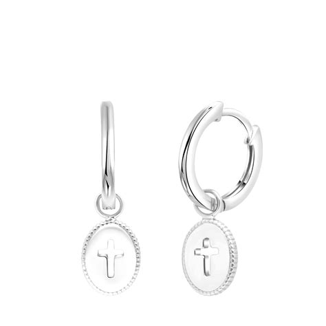 Ohrringe 925 Silber mit Anhänger oval Kreuz Lucardi DE