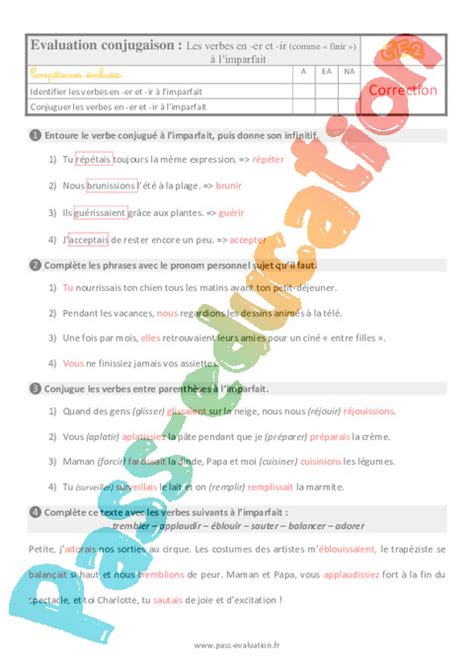 Bilan Au Ce2 L Imparfait Des Verbes En Er Et En Ir Comme Finir