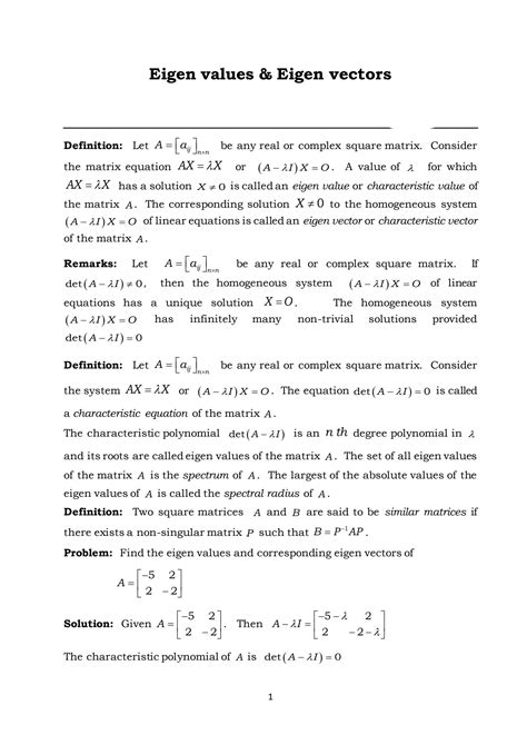 SOLUTION Matrices Eigen Values And Eigen Vectors Studypool