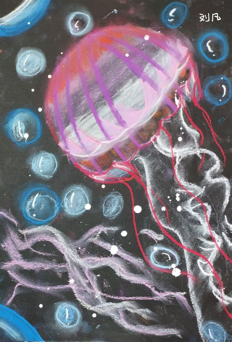 水母 儿童画 创意美术 色粉 少儿美术作品素 堆糖美图壁纸兴趣社区