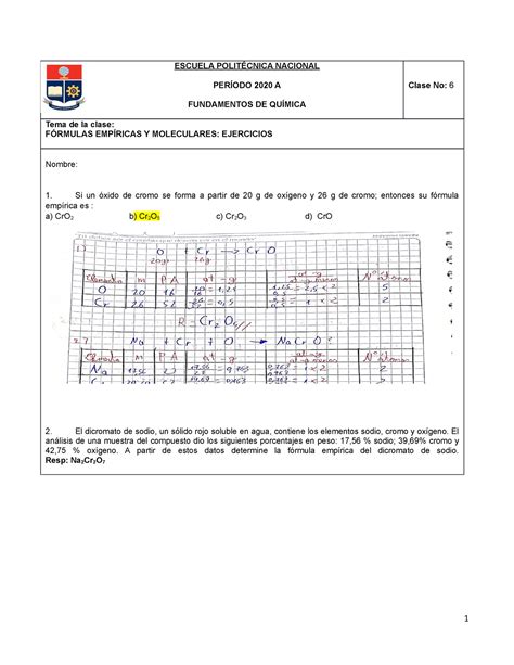Clase 6 Deber ESCUELA POLITÉCNICA NACIONAL PERÍODO 2020 A