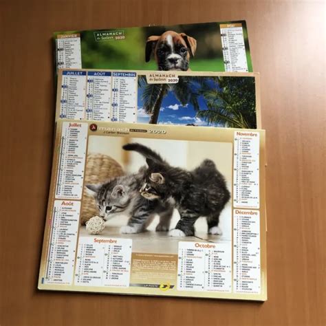 LOT DE 3 calendriers almanach du facteur la poste 2020 chien chat Îles