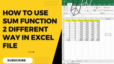 how to use sum function 2 different way in excel file youtube