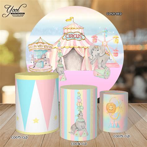 KIT PAINEL CIRCO REDONDO 3 CAPAS CILINDROS EM TECIDO SUBLIMADO Yool