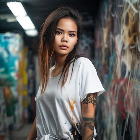 Premium AI Image A Woman With A Tattoo On Her Arm Stands In A