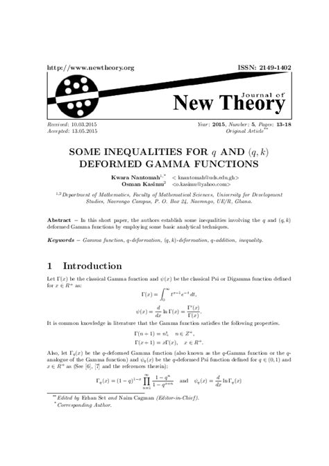 pdf some inequalities for q and q k deformed gamma functions osman kasimu