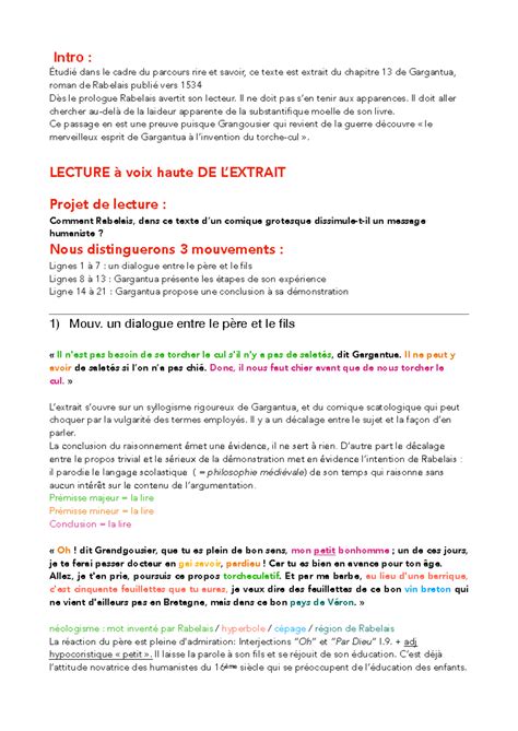 Texte 3 Gargantua le torche cul Intro Étudié dans le cadre du