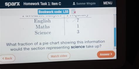 Solved Sparx Homework Task Item C Summer Wingate Menu Bookwork Code