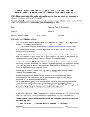 Fillable Online Mtmc APPLICATION FOR ADMISSION TO MMC Mount Marty