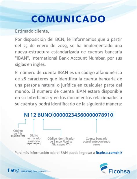 Comunicado números de cuenta IBAN Ficohsa