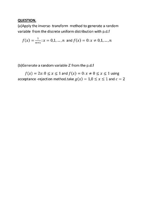 solved question a apply the inverse transform method to