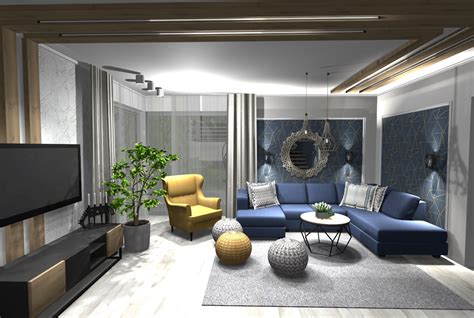 Kobaltowy narożnik w salonie Niebieska Komoda projektowanie wnętrz