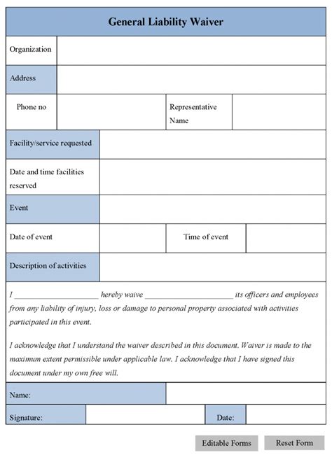 Free Printable Release And Waiver Of Liability Agreement Form GENERIC