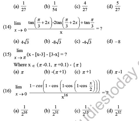 jee mathematics limits continuity and differentiability mcqs set b multiple choice questions