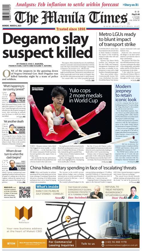 The Manila Times Front Page March The Manila Times