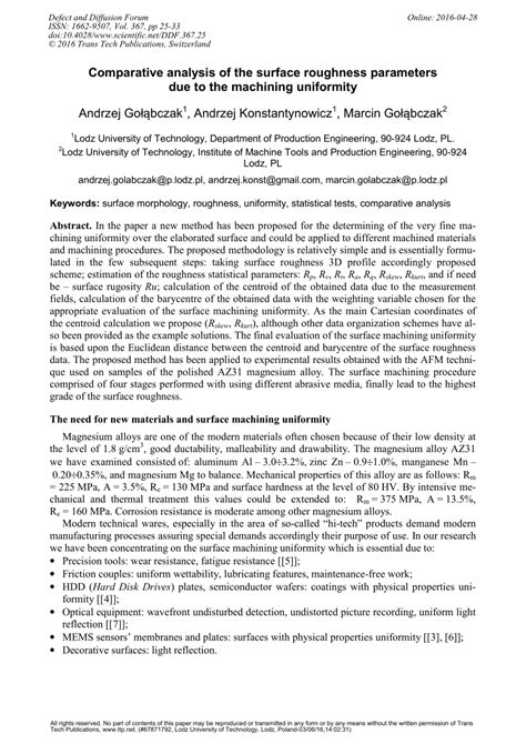 pdf comparative analysis of the surface roughness parameters due to the machining uniformity