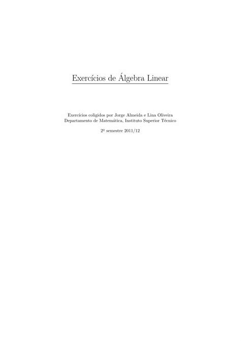 Pdf Exerc Cios De Algebra Linear Matrizes E Sistemas De Equac Oes