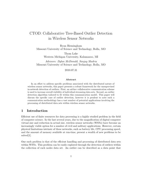 pdf ctod collaborative tree based outlier detection in wireless sensor networks