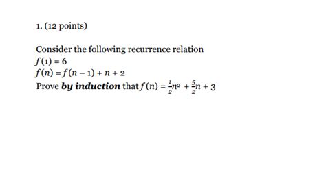 solved 1 12 points consider the following recurrence