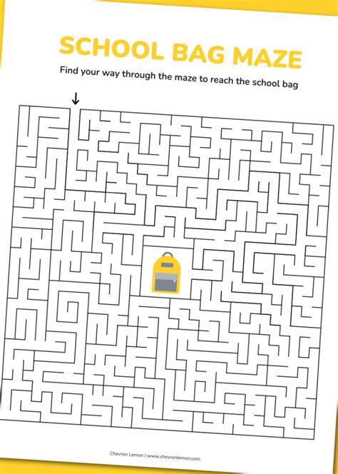 Printable School Bag Maze Chevron Lemon