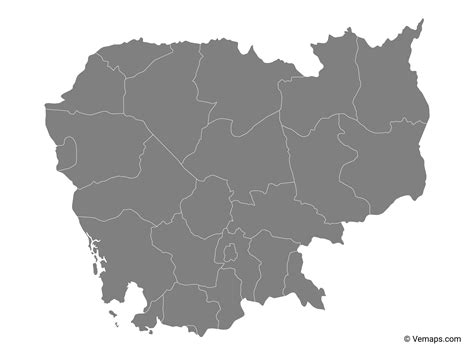 Grey Map Of Cambodia With Provinces Free Vector Maps
