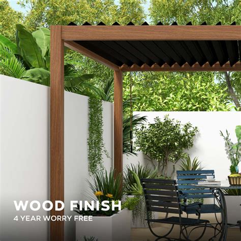 Mirador 111S Takasho Wood Grain Aluminum Pergola With Adjustable