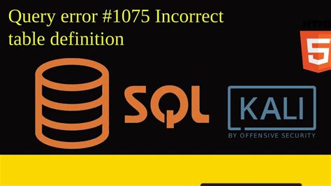 Fix Mysql Error 1075 42000 Incorrect Table Definition Youtube