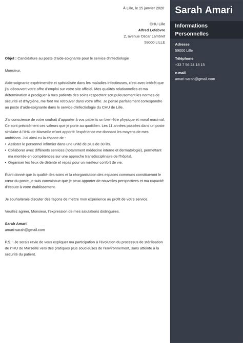 Exemple lettre de motivation aide soignante Ehpad hôpital