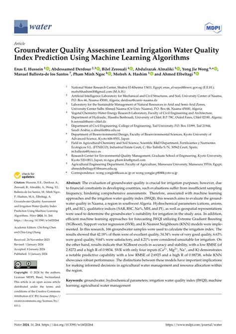pdf groundwater quality assessment and irrigation water quality index prediction using machine