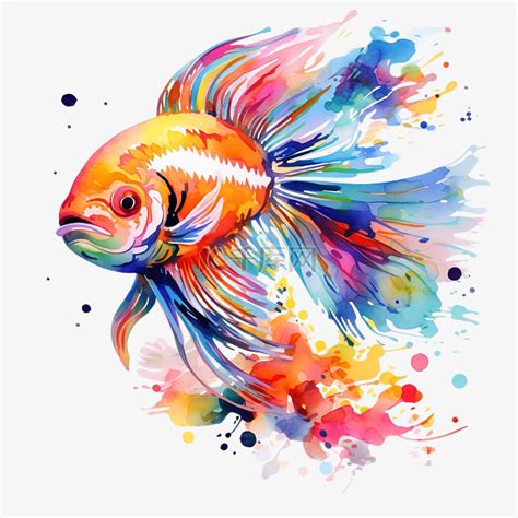 PNG水彩鱼抽象飞溅和充满活力的色彩幻想生物素材图片免费下载 千库网